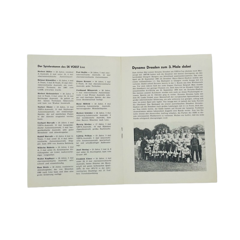 Programm SK Vöest Linz (AUT) - Dynamo Dresden (GER), 1972